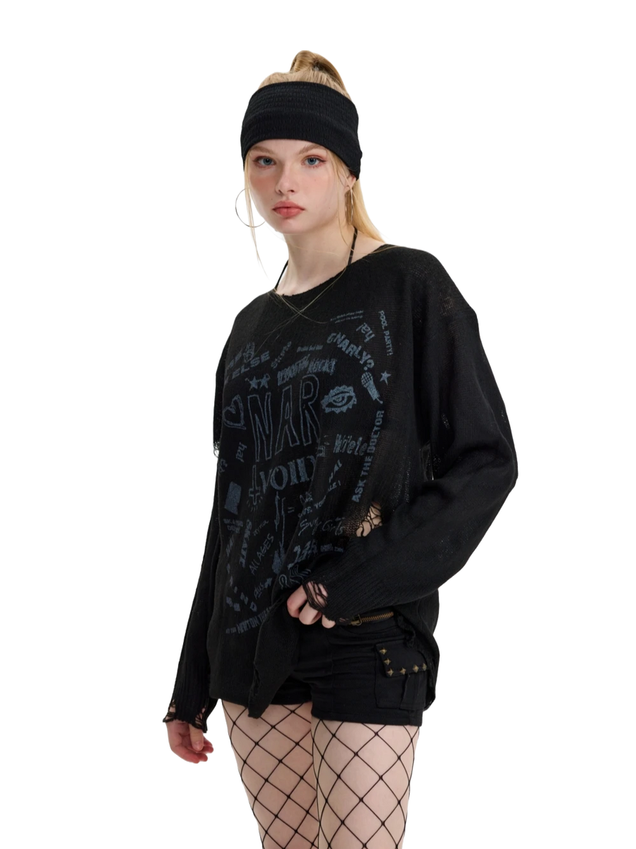 'Void' Distressed Knit Sweater | DYSTOPIɅN ™️ – DYSTOPIɅN