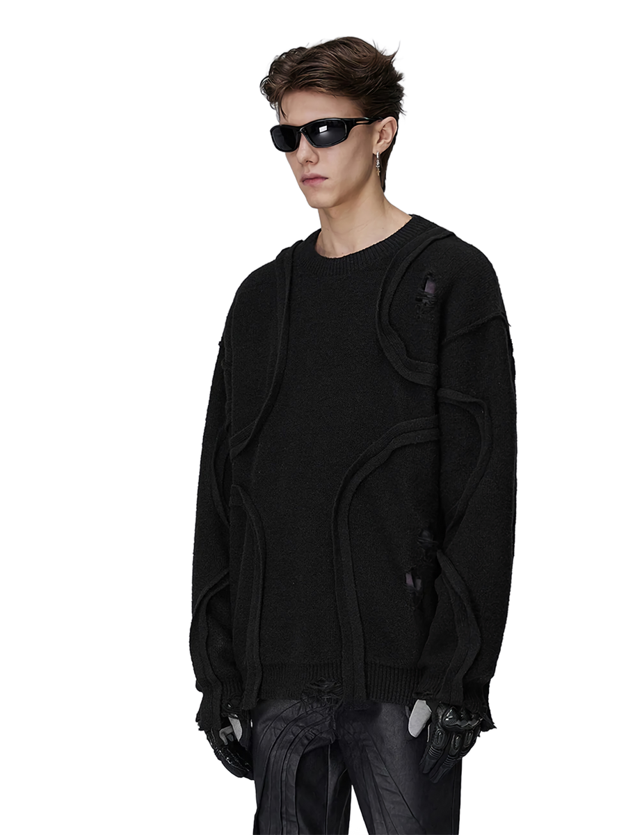 Distressed Loop-Textured Sweater in Neutral Tone | DYSTOPIɅN ™️ ...