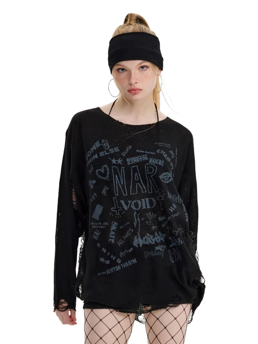 'Void' Distressed Knit Sweater | DYSTOPIɅN ™️ – DYSTOPIɅN