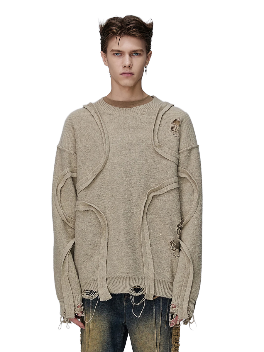 Distressed Loop-Textured Sweater in Neutral Tone | DYSTOPIɅN ™️ ...