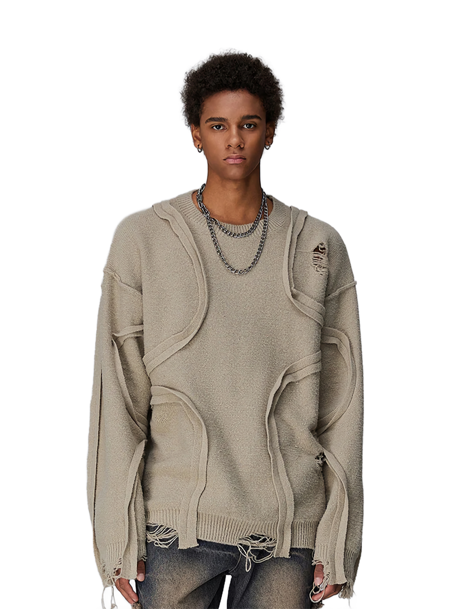 Distressed Loop-Textured Sweater in Neutral Tone | DYSTOPIɅN ™️ ...